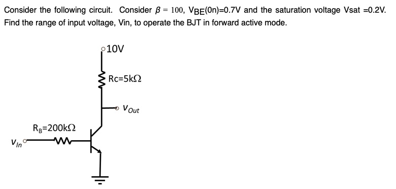 Consider the following circuit. Consider β = 100, VBE(0n)=0.7V and the saturation voltage Vsat ...