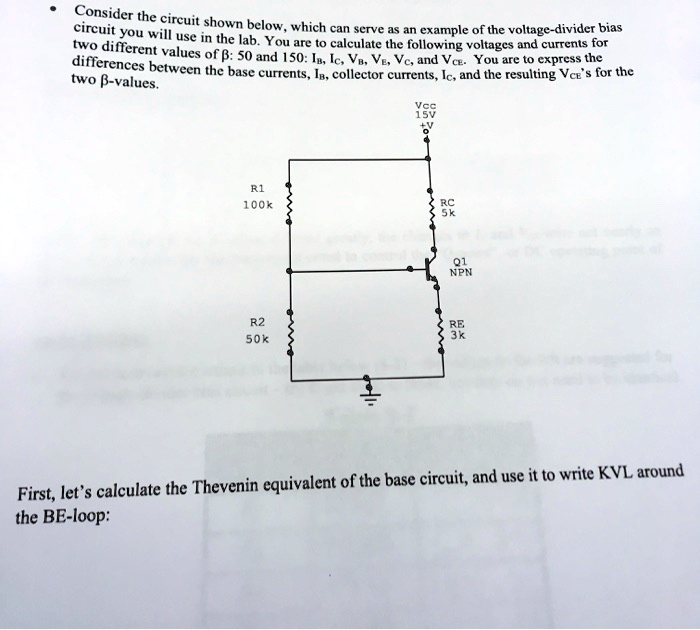 SOLVED: Two values. R1 = 100k RC = 5k Q1 = NPN R2 = 50k RE = 3k First, let's calculate the ...
