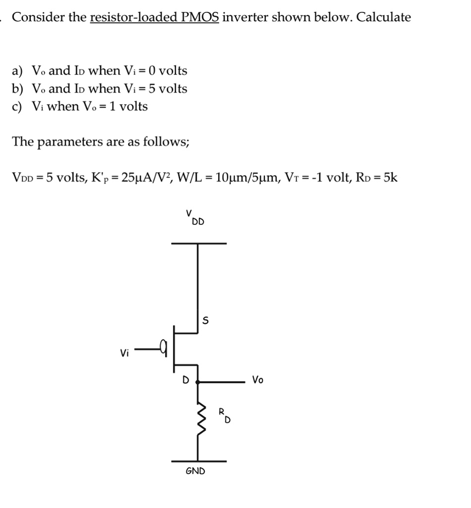 SOLVED: Consider the resistor-loaded PMOS inverter shown below. Calculate: a) Vo and Ip when Vi ...