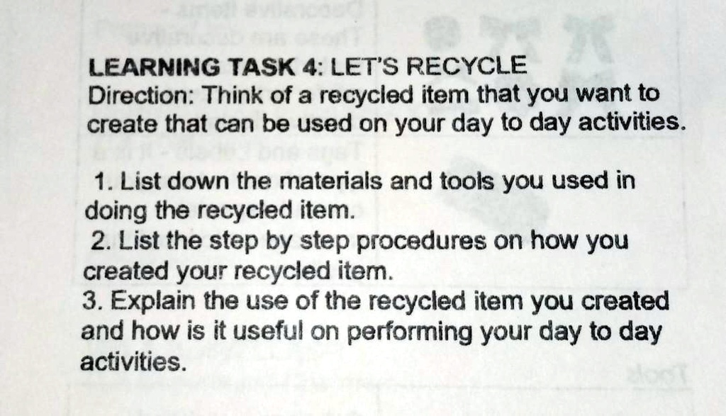 SOLVED: "Grade 7:Science LEARNING TASK 4 LEARNING TASK 4 LET'S RECYCLE ...