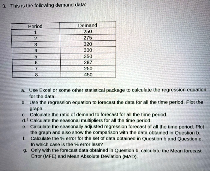 this is the following demand data period demand 250 275 320 300 350 287 250 450 use excel or ...