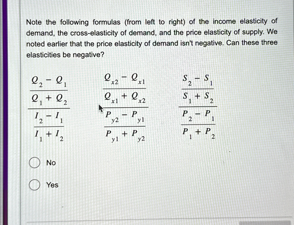 note the following formulas from left to right of the income elasticity ...