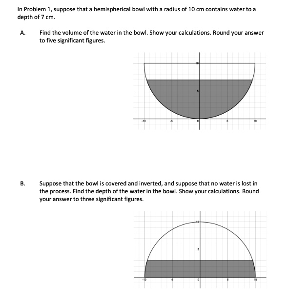SOLVED: In Problem 1, suppose that hemispherical bowl with radius of 10 cm contains water to ...