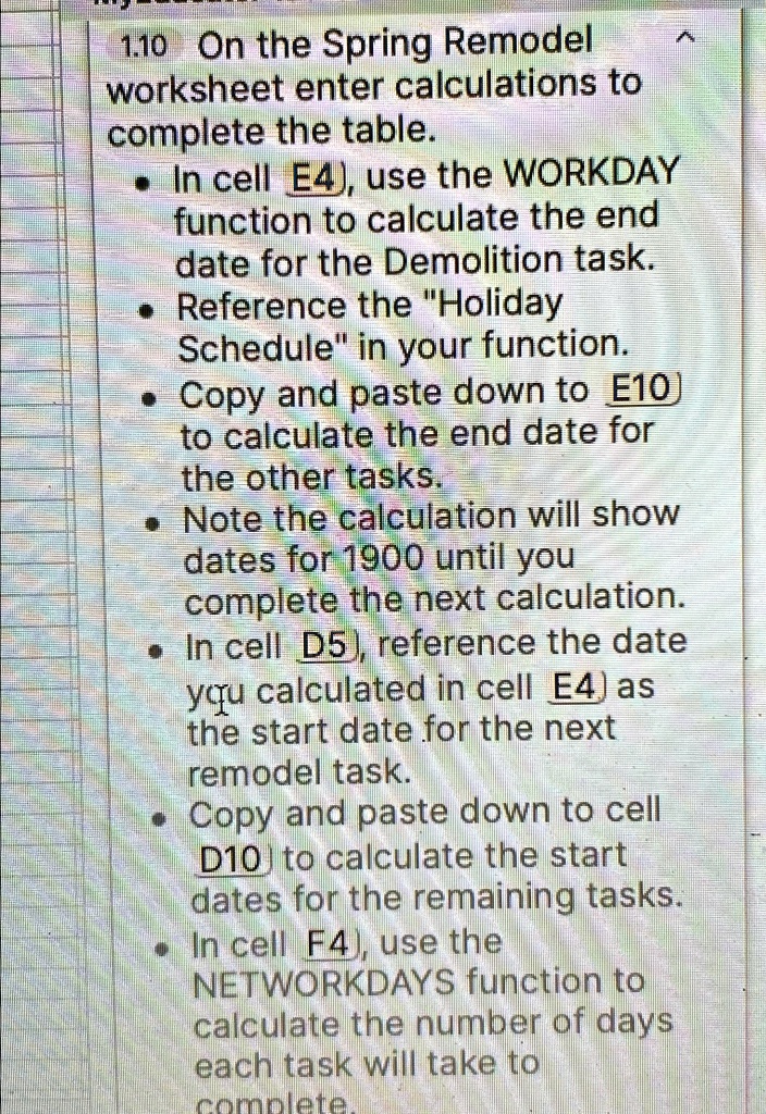 SOLVED: 1.10 On the Spring Remodel worksheet, enter calculations to ...