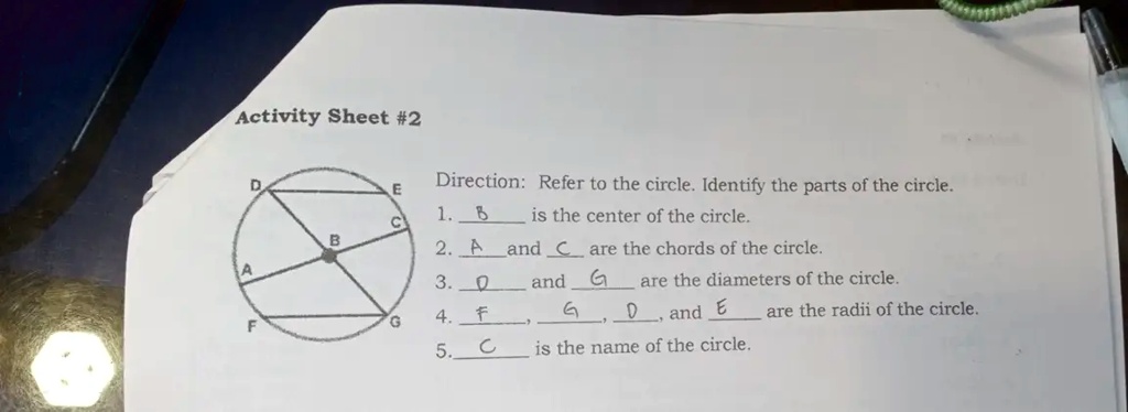 SOLVED: Activity Sheet #2 Direction: Refer to the circle. Identify the parts of the circle. 1 ...