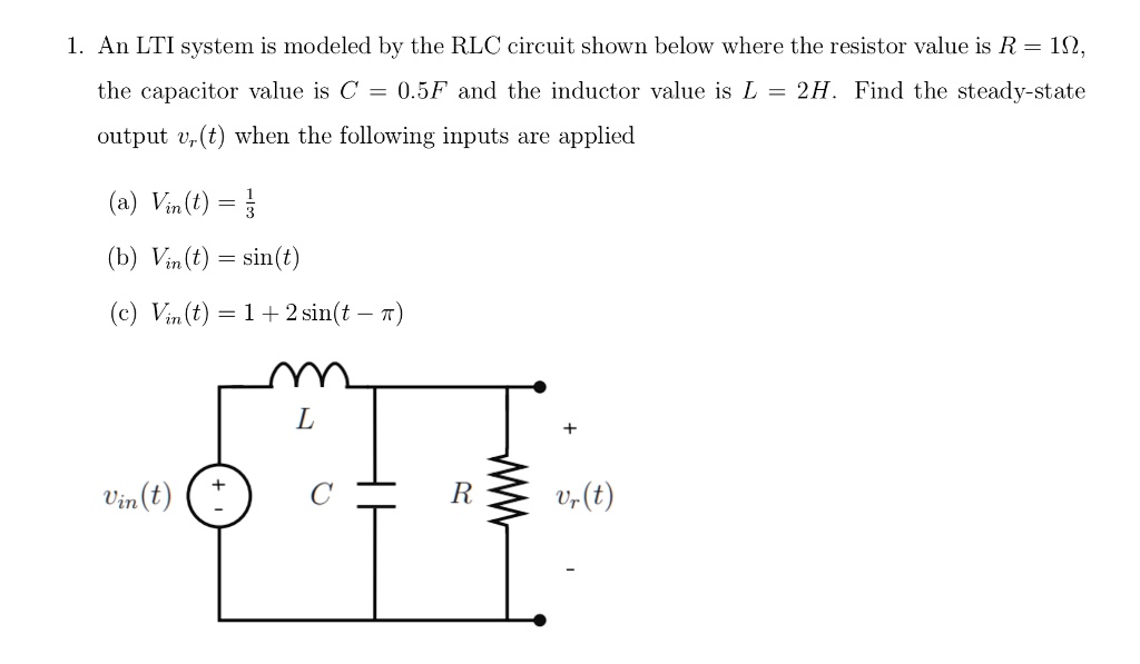 SOLVED: An LTI system is modeled by the RLC circuit shown below where the resistor value is R ...
