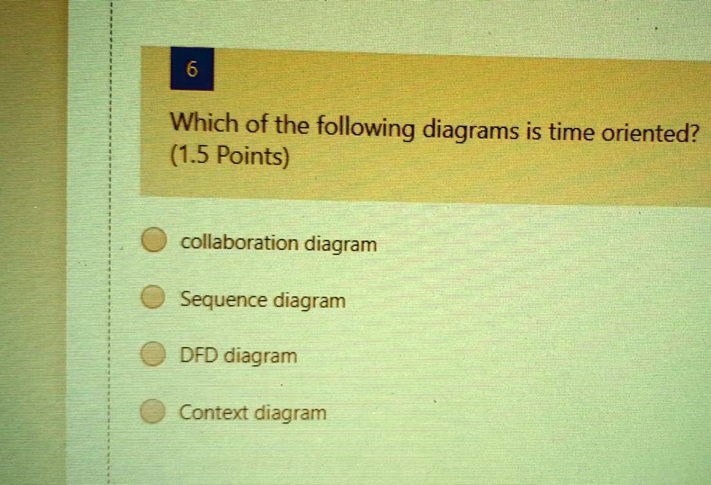 SOLVED: Which of the following diagrams is time-oriented? (1.5 Points ... SOLVED: Which of the following diagrams is time-oriented? (1.5 Points ...