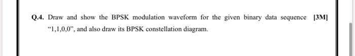 SOLVED: Q.4. Draw and show the BPSK modulation waveform for the given binary data sequence [3M 1 ...