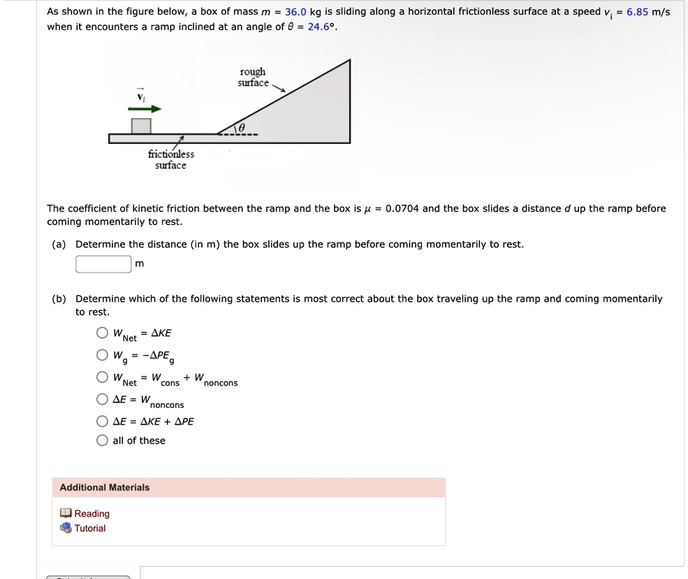 as shown in the figure below a box of mass m 360 kg is sliding along a horizontal frictionless ...