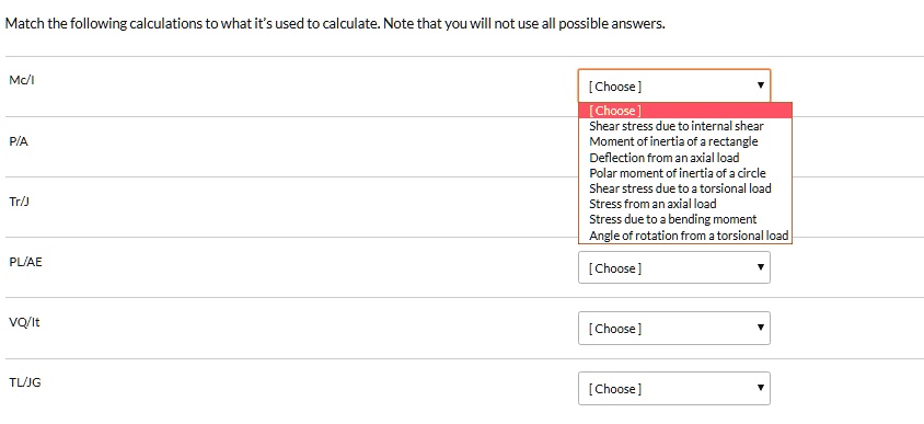 Match the following calculations to what it's used to calculate. Note ...