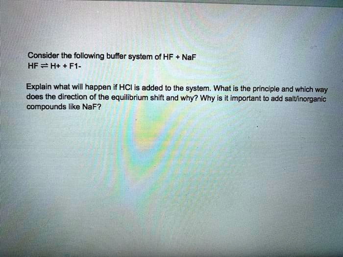 SOLVED: Consider the following buffer system of HF NaF HF = Ht FI- Explain what will happen if ...