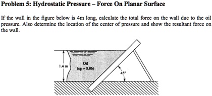 SOLVED: Problem 5: Hydrostatic Pressure Force On Planar Surface If the wall in the figure below ...