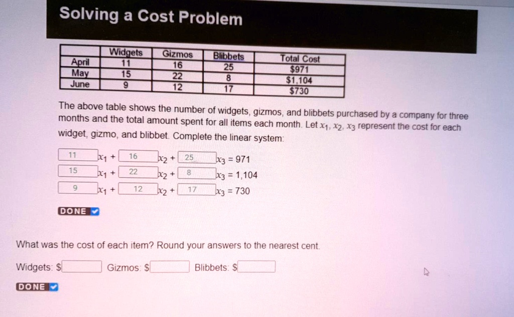 solving a cost problem wdqets gizmos 16 22 12 blibbets 25 total cost ...