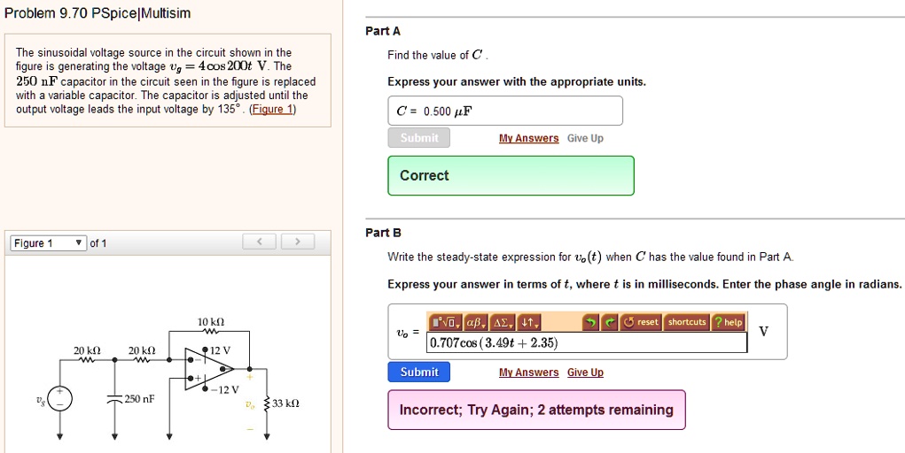 Problem 9.70 PSpice|Multisim The sinusoidal voltage source in the ...
