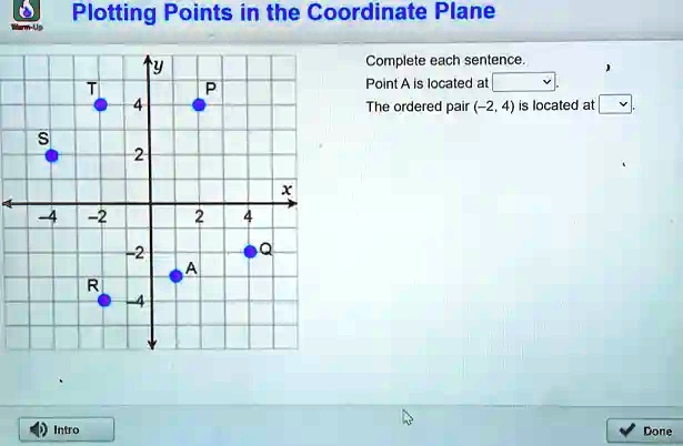 SOLVED: Plotting Points in the Coordinate Plane Complete each sentence Point A /5 localed at The ...
