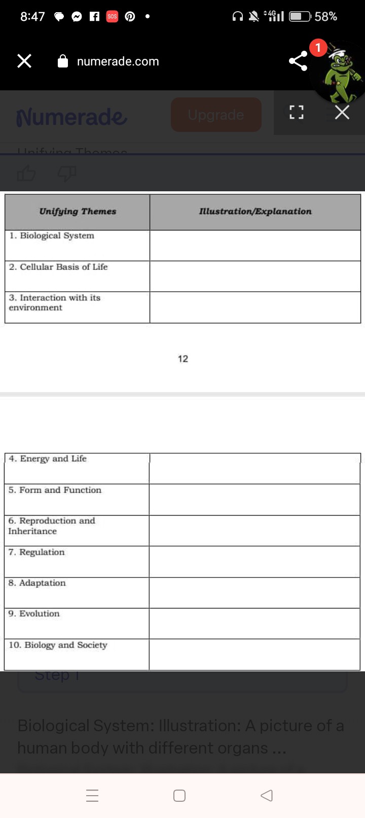 12 4. Energy and Life 5. Form and Function 6. Reproduction and ...