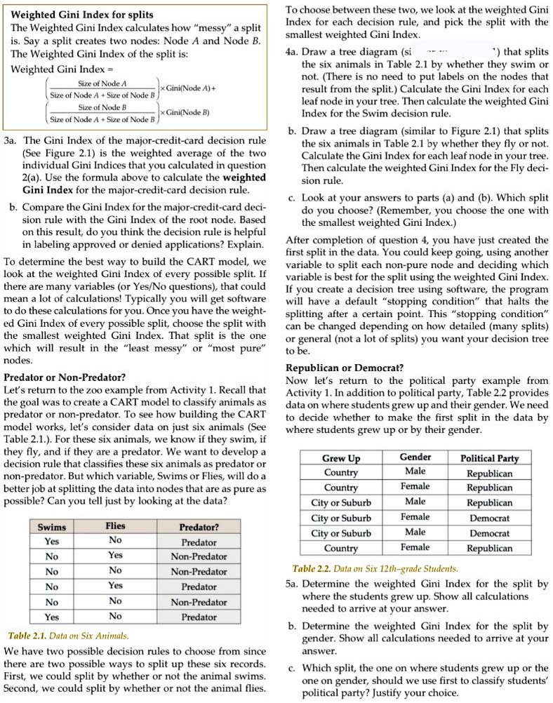 SOLVED: Weighted Gini Index for splits The Weighted Gini Index ...