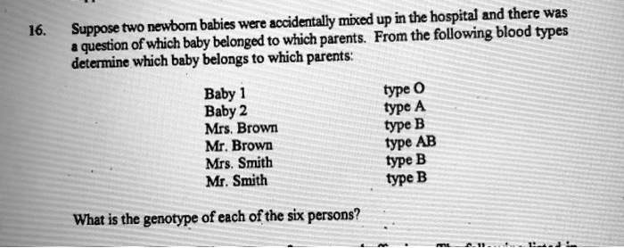 SOLVED: Suppose two newborn babies were accidentally mixed up in the ...