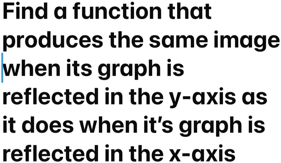 Solved Find A Function That Produces The Same Image When Its Graph Is Reflected In The Y Axis