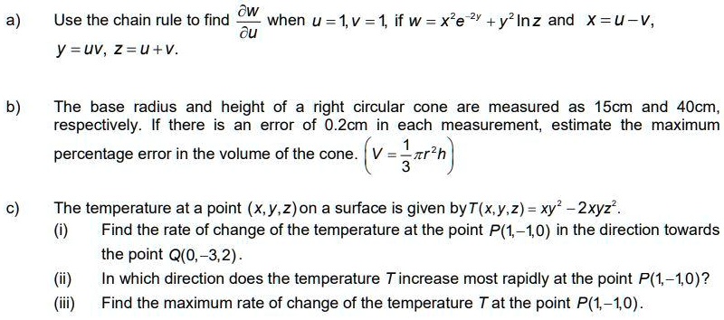 a) Use the chain rule to find (∂w)/(∂u) when u = 1, v = 1, if w = x^2e ...