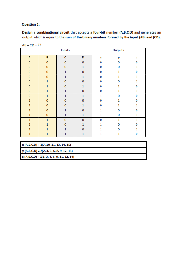 Solved Question 1 Design A Combinational Circuit That Accepts A Four Bit Number A B C D