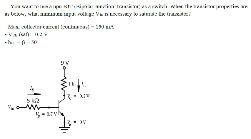 SOLVED: You want to use an npn BJT (Bipolar Junction Transistor) as a ...