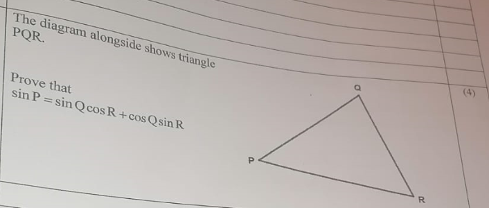 The diagram alongside shows triangle PQR.