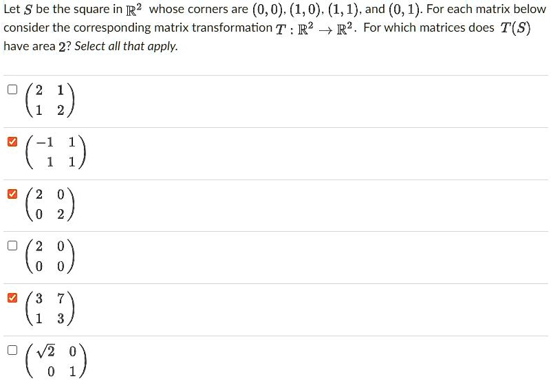 SOLVED: Let be the square in R? whose corners are (0,0). (1,0), (1,1), and (0,1). For each ...