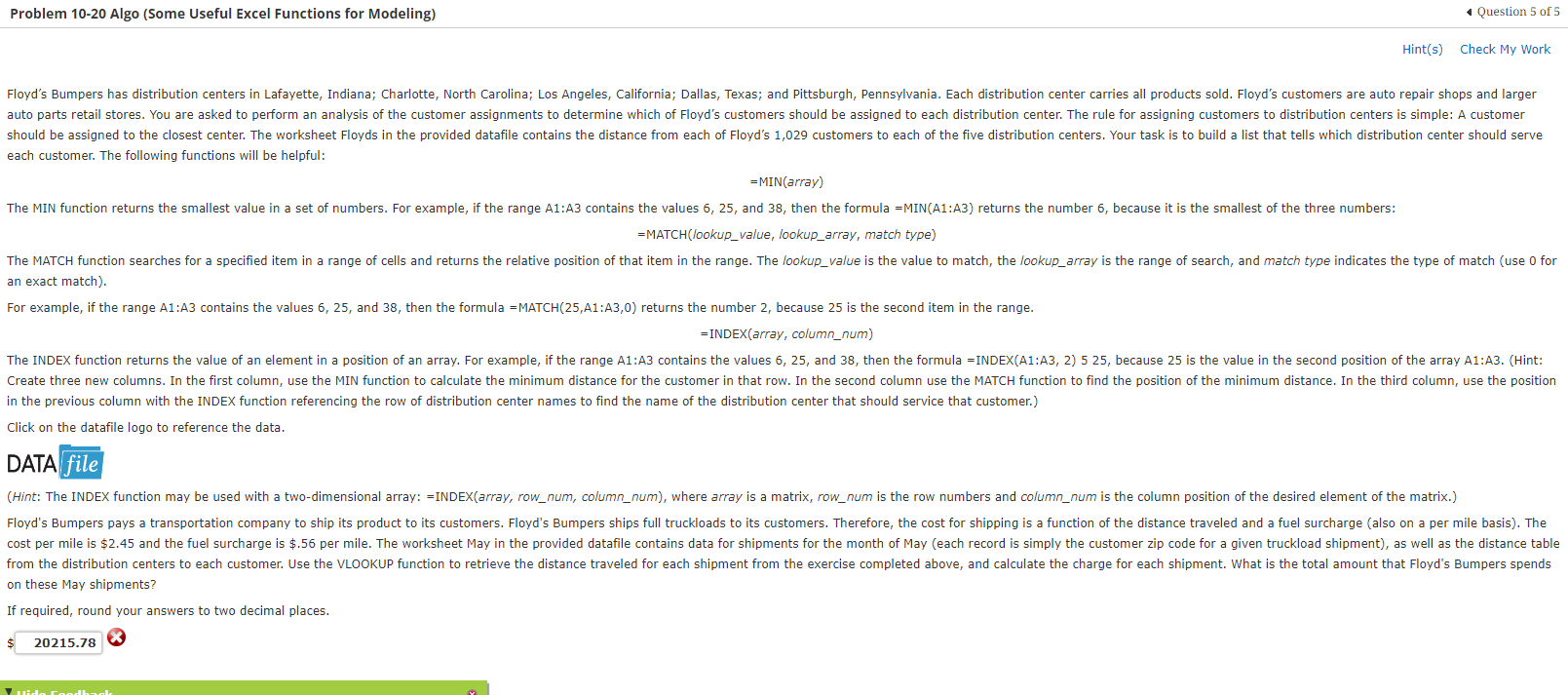 Problem 10-20 Algo (Some Useful Excel Functions for...