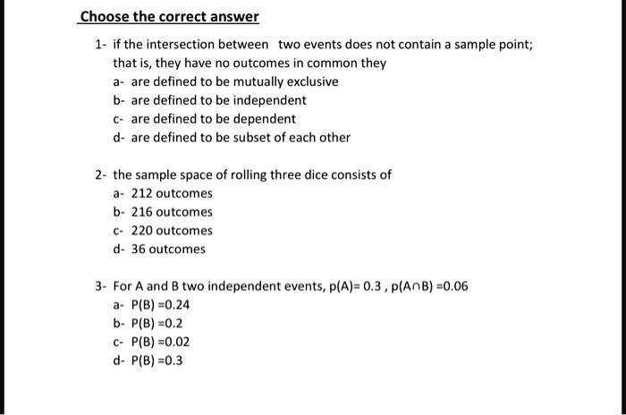 SOLVED:Choose the correct answer 1- ifthe intersection between two ...