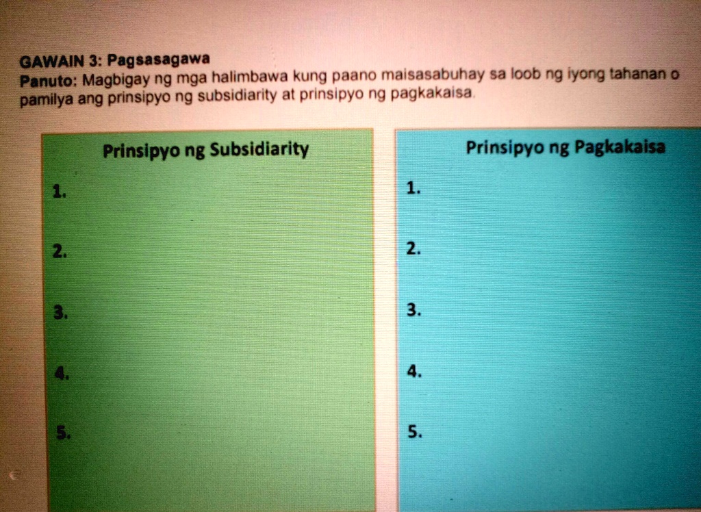 SOLVED: PA HELP PO, THANKYOUU GAWAIN 3: Pagsasagawa Panuto; Magbigay ng mga halimbawa kung paano ...