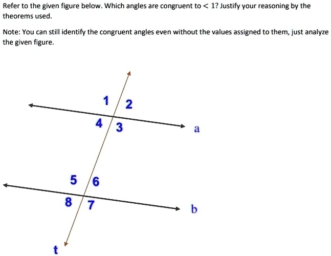 SOLVED: Refer to the given figure below. Which angles are congruent to