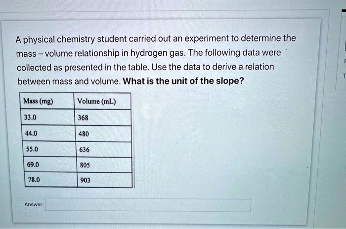 physical chemistry student carried out an experiment to determine the ...