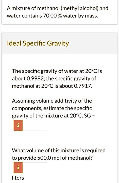 Solved Need Help A Mixture Of Methanol Methyl Alcohol And Water