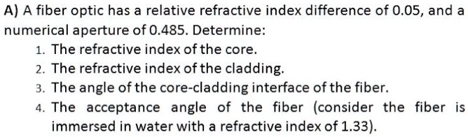 SOLVED: A fiber optic has a relative refractive index difference of 0. ...