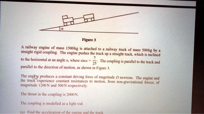 Figure 3 A railway engine of mass 1500kg is attached to a railway truck ...