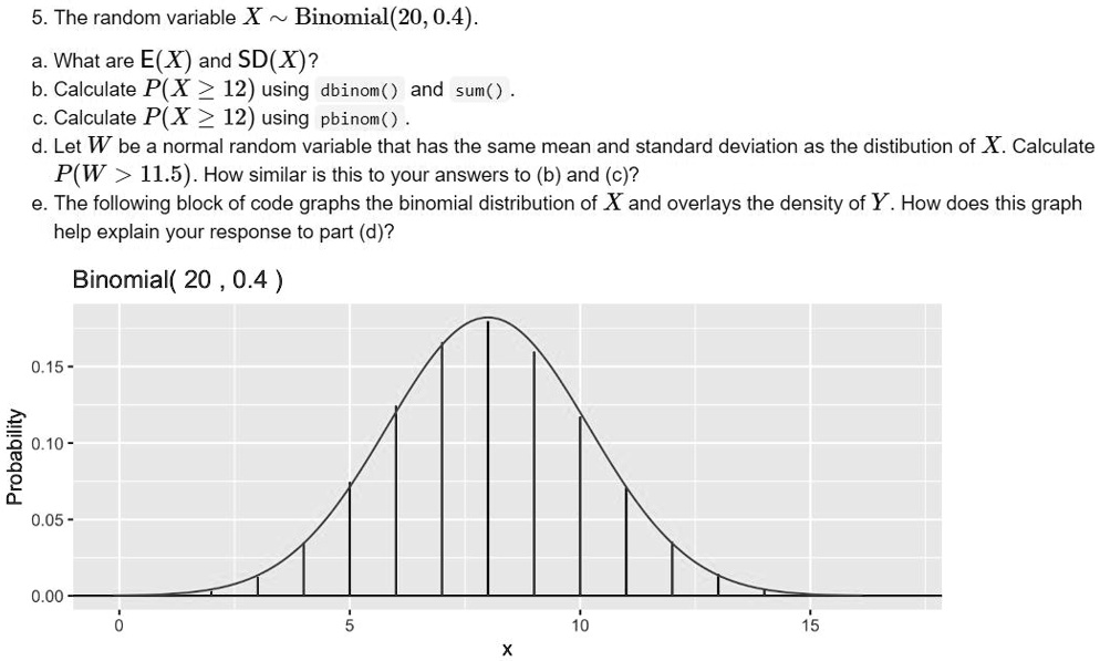 5. The random variable X follows a Binomial(20,0.4) distribution. a ...