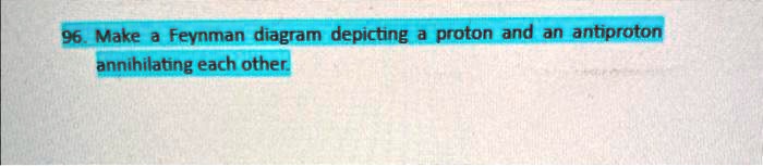 SOLVED: Make a Feynman diagram depicting a proton and an antiproton ... SOLVED: Make a Feynman diagram depicting a proton and an antiproton ...