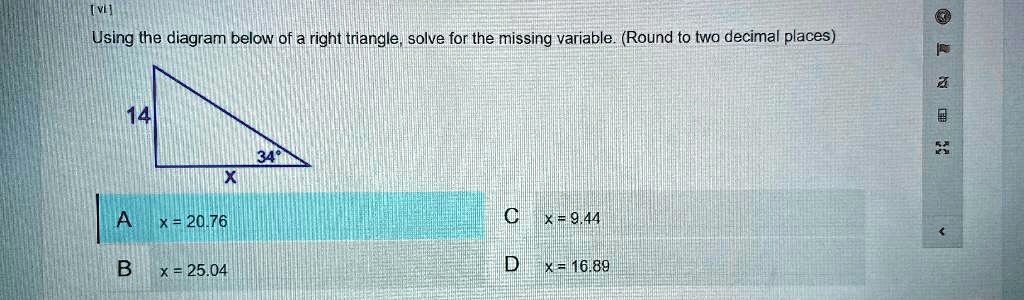 using the diagram below of a right triangle solve for the missing ...