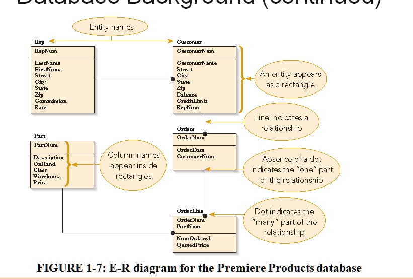Review E-R diagram for the Premiere Products database on PP slide page ...