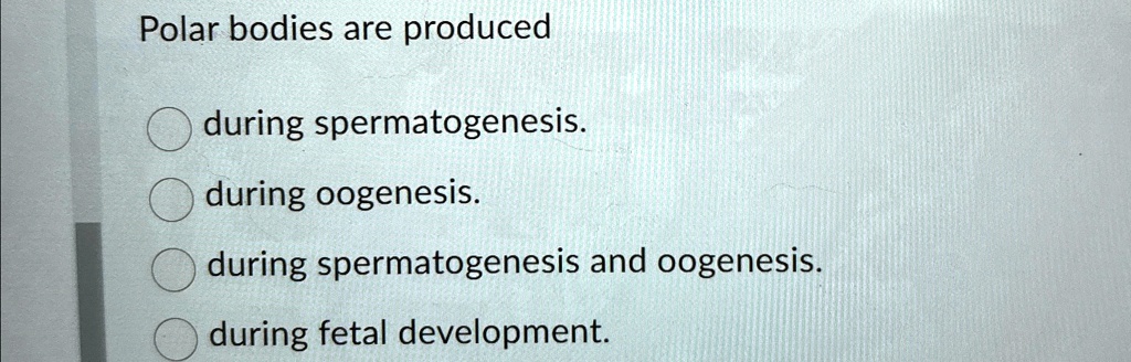 Polar bodies are produced during spermatogenesis. during oogenesis ...