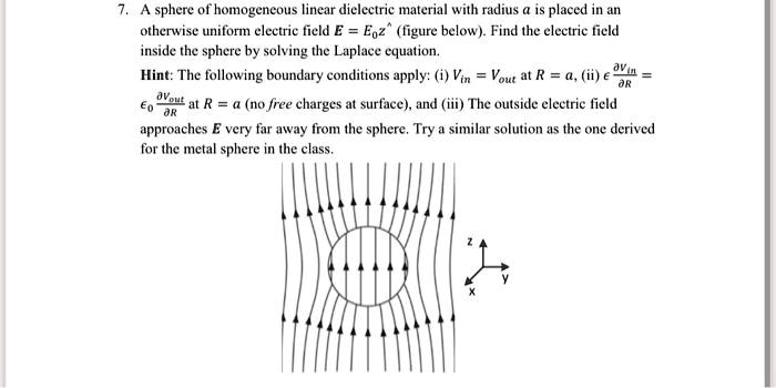 7. A sphere of homogeneous linear dielectric material with radius a is placed in an otherwise ...