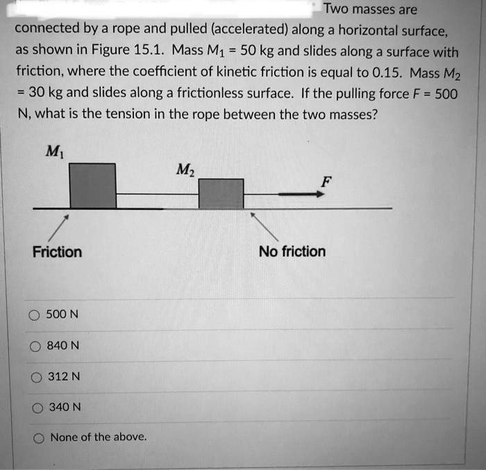 SOLVED: Two masses are connected by a rope and pulled (accelerated ...