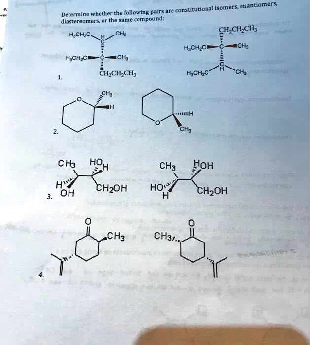 Determine whether the following pairs are constitutional isomers, enantiomers, diastereomers, or ...
