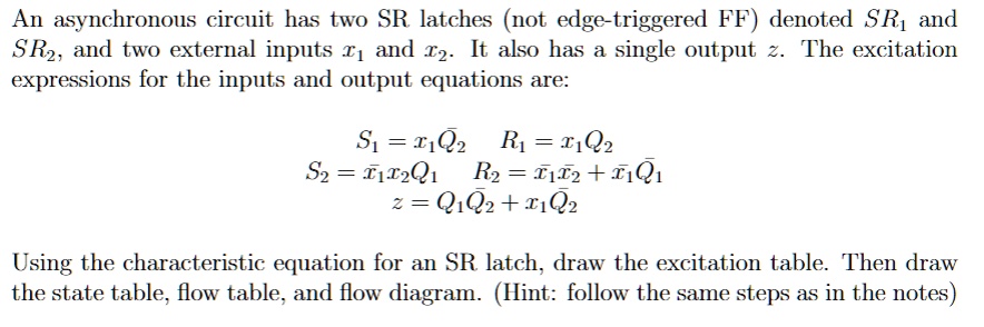 SOLVED: An asynchronous circuit has two SR latches (not edge-triggered FF) denoted SR and SR2 ...