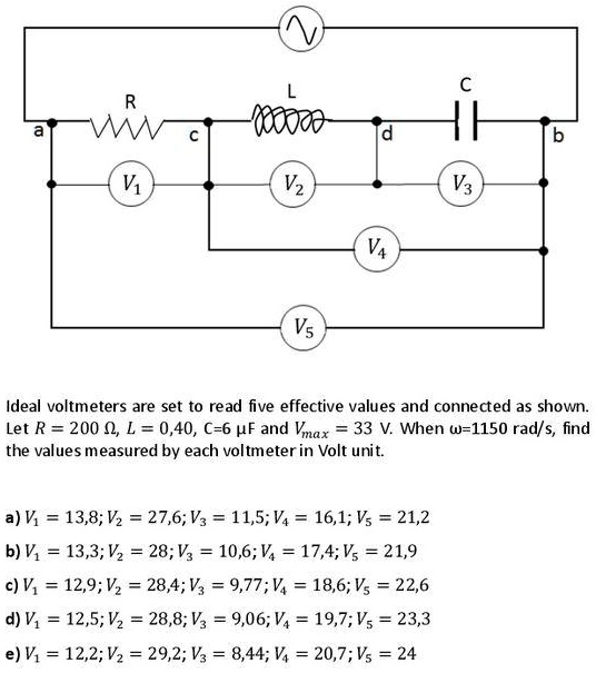 SOLVED: Ideal voltmeters are set to read five effective values and ...