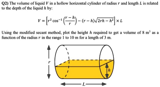 Q2 The volume of liquid V in a hollow horizontal cylinder of radius r ...