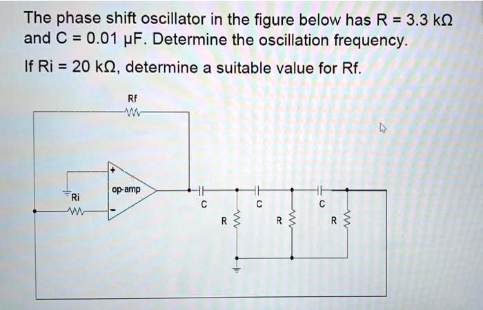 SOLVED: The phase shift oscillator in the figure below has R = 3.3 ko ...