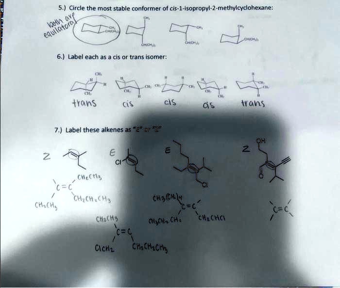 5.) Circle the most stable conformer of cis-1-isopropyl-2-methylcyclohexane: both equilatoral ...