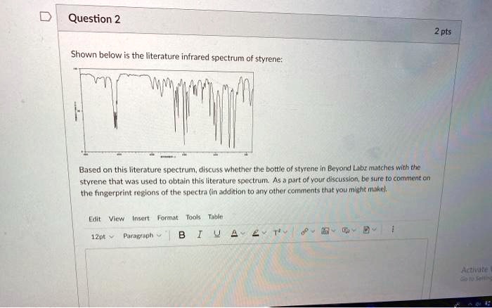 question 2 2 pts shown below is the literature infrared spectrum of ...